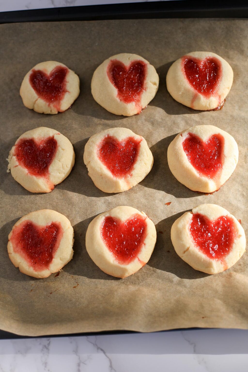 Strawberry Jam Cookies | Heart Jam Thumbprint Cookies